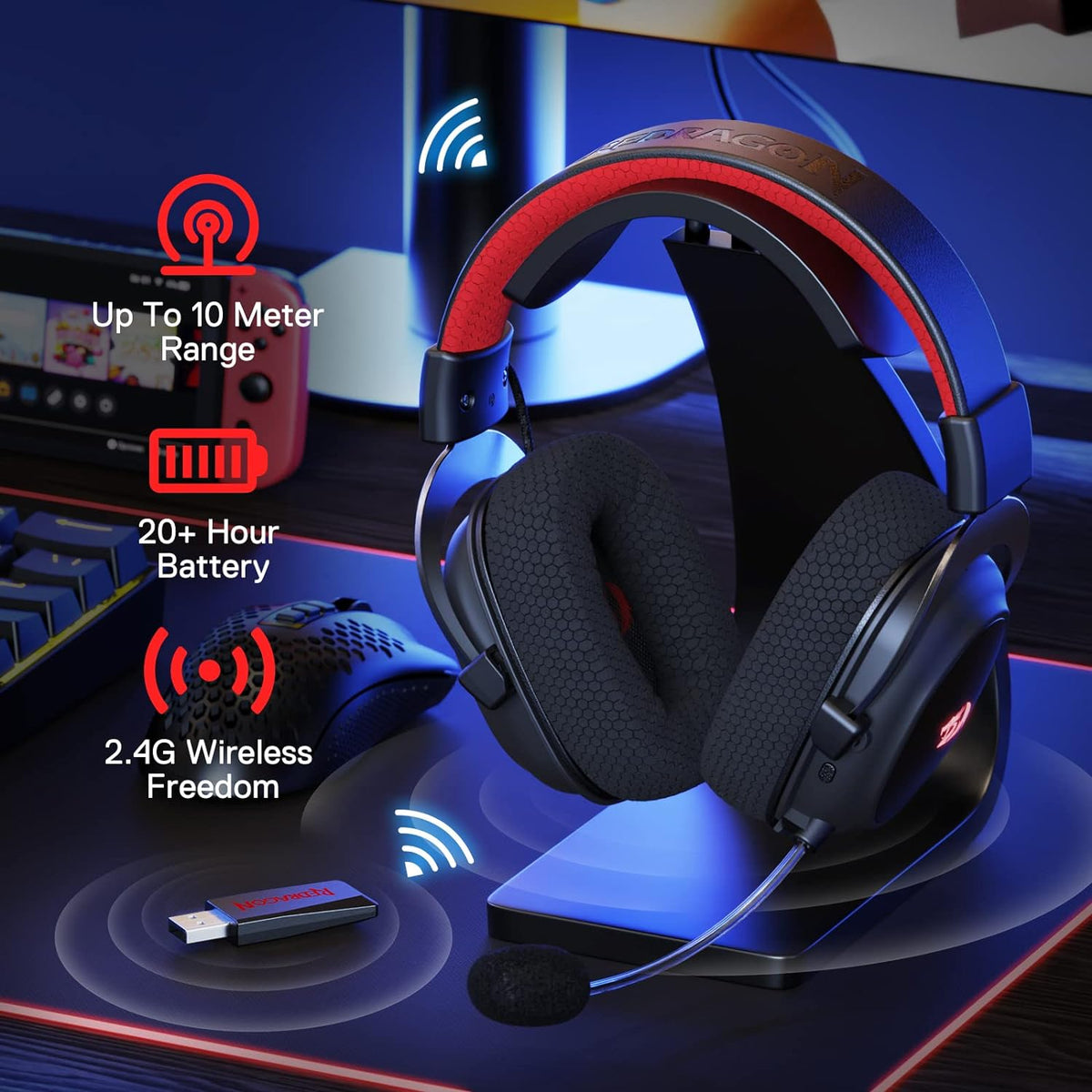Redragon H510 Pro Zeus Rgb Wireless Gaming Headset - 7.1 Surround Soun