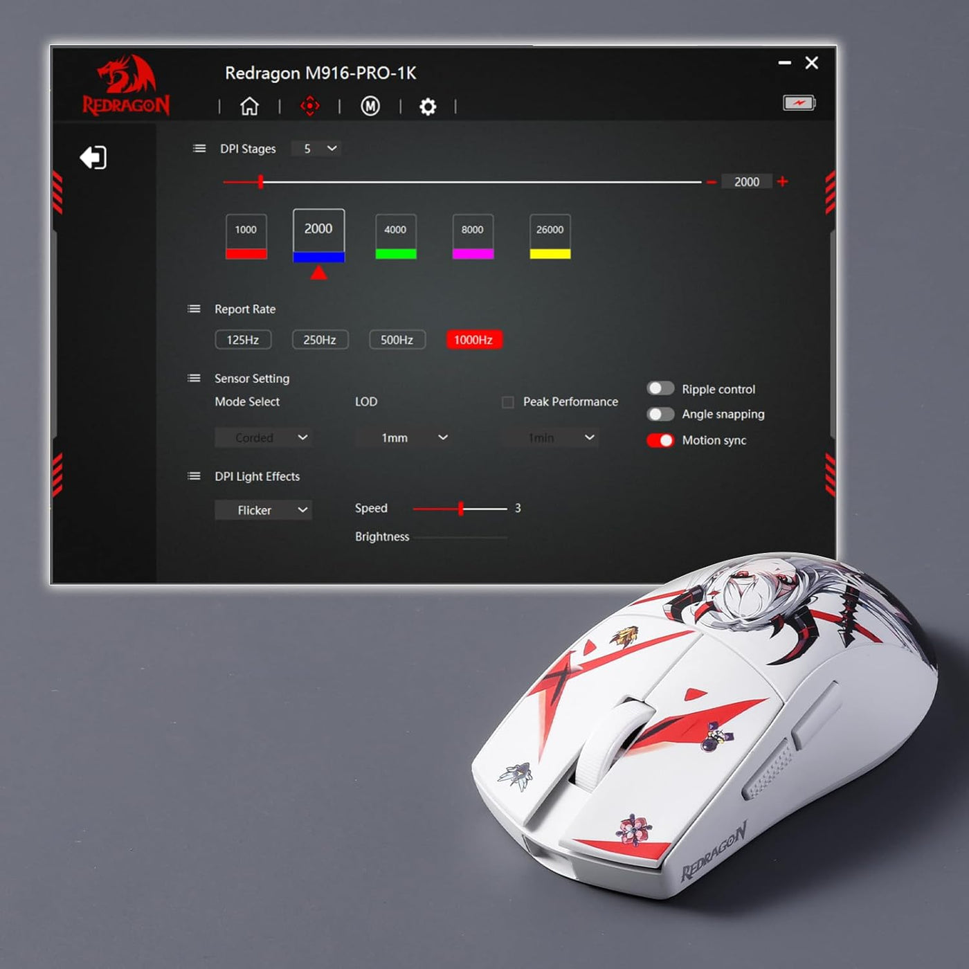 Redragon M916ak Pro 3-mode Anime Gaming Mouse, 42g Ultra-light 26k Dpi